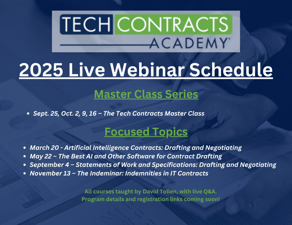 2025 Live Webinar Schedule and Registration Links: Tech Contracts Academy - Tech Contracts